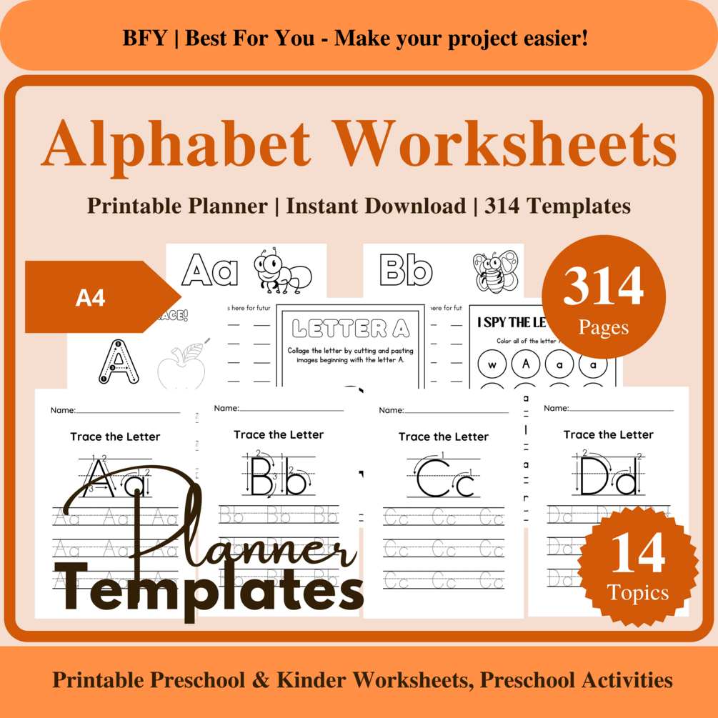 Printable Alphabet Worksheets A-Z, Handwriting Letters Tracing, Kids ...
