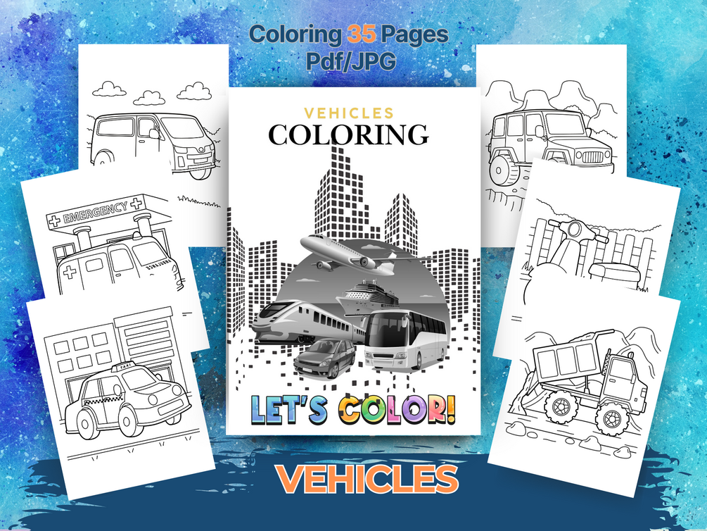 Vehicles for Kids Coloring Pages – 35 Pages Fun and Educational