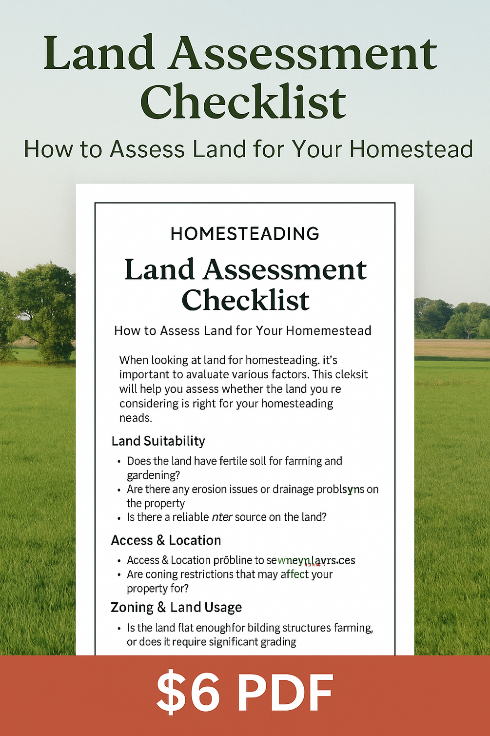 Homesteading - LAND ASSESSMENT Checklist - MUST HAVE!!!