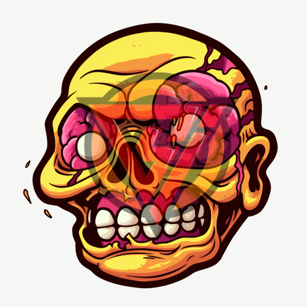 Infernal Decay: Exploding Zombie Skull Digital Art