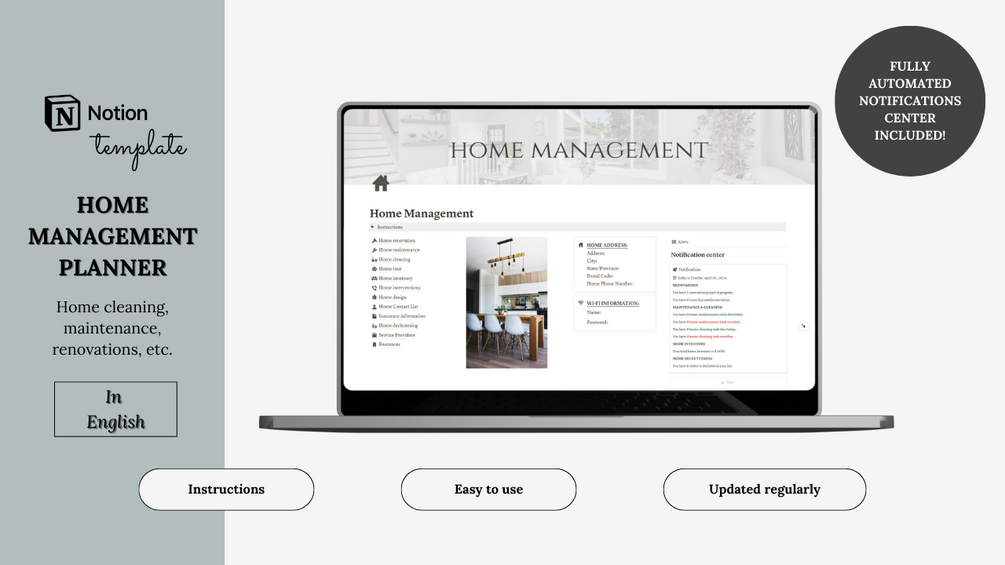 Notion template Home Management Planner