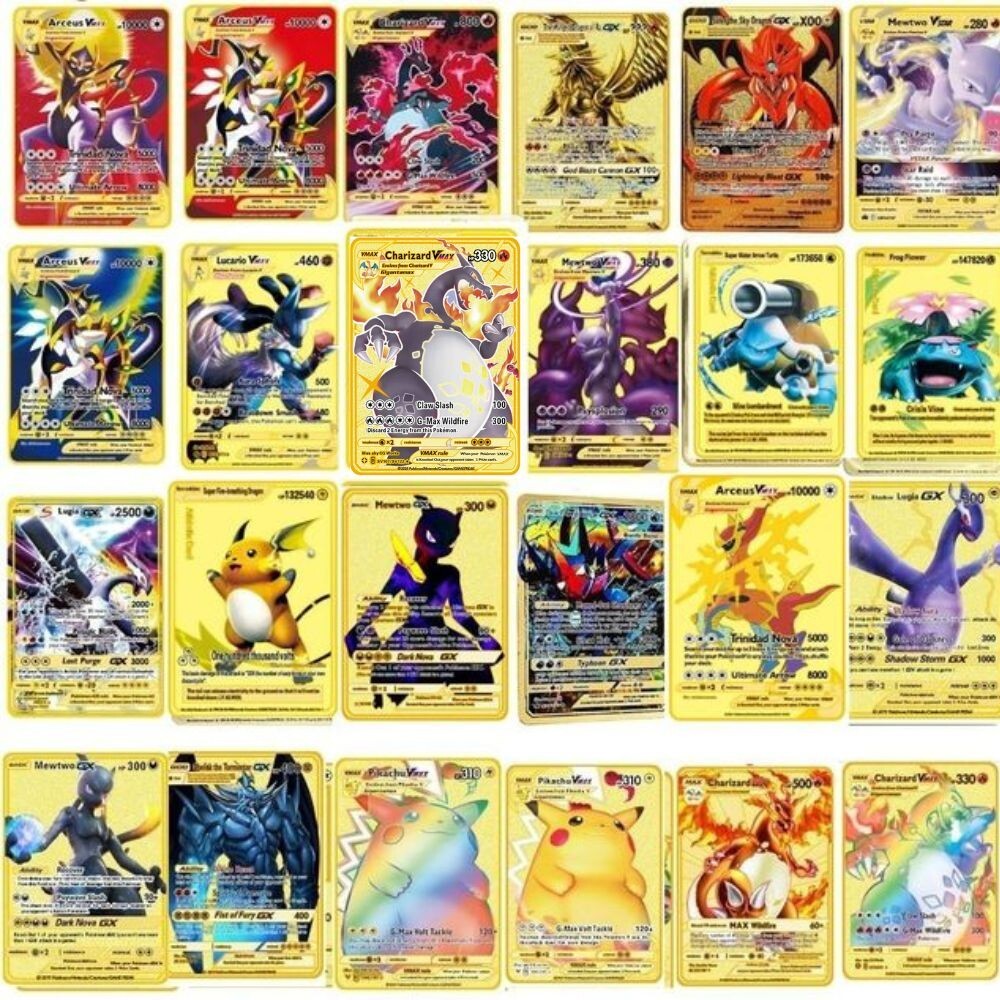 26 Collectible Pokemon Solid Gold Metal Super Card VMax VStar V GX EX ...