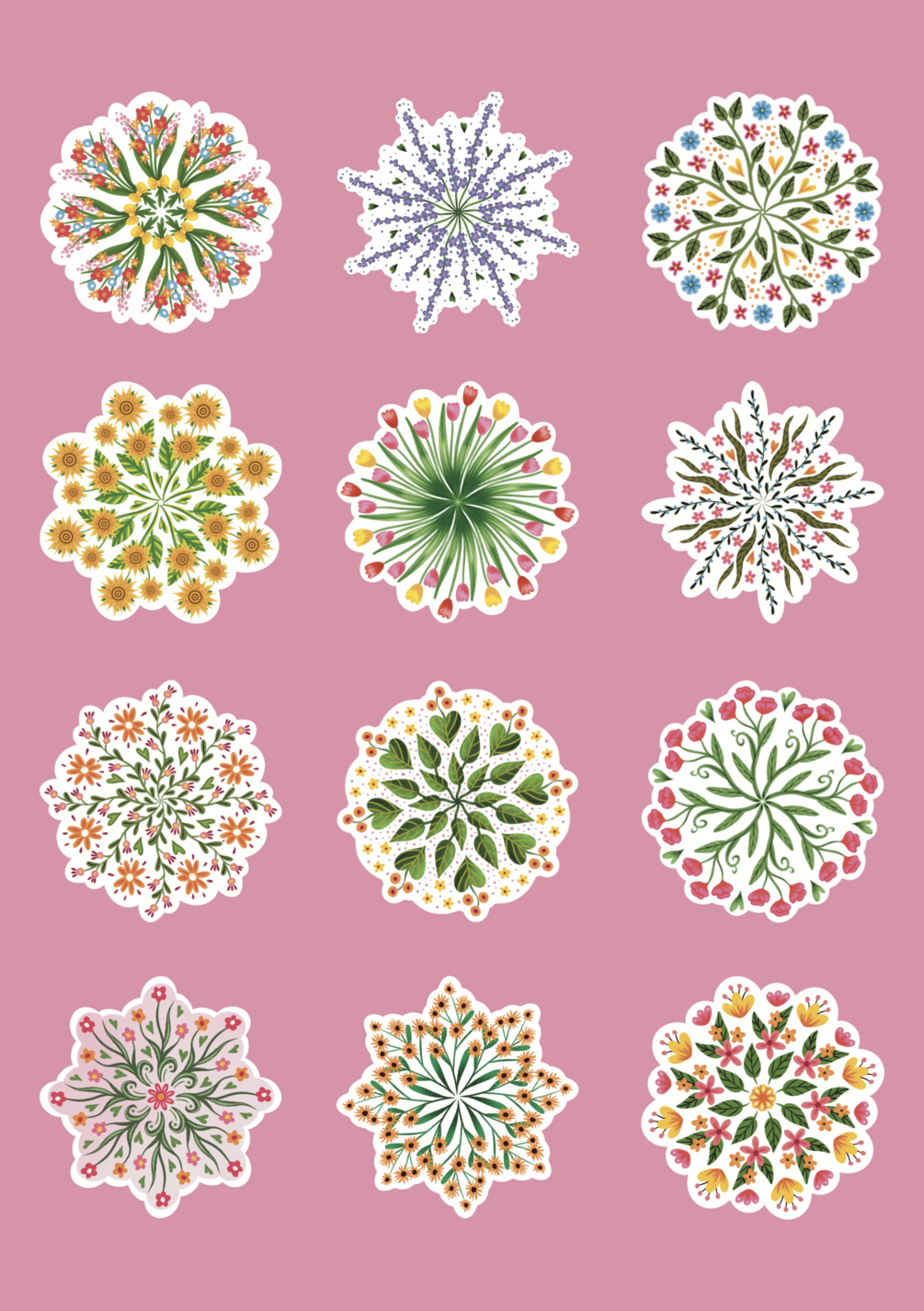 12 printable Flower Stickers