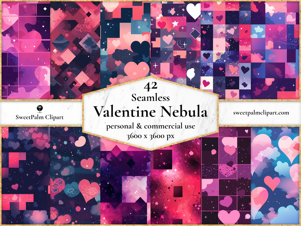 42 JPG Seamless Valentine Nebula Digital Pattern, Cute Love Seamless ...