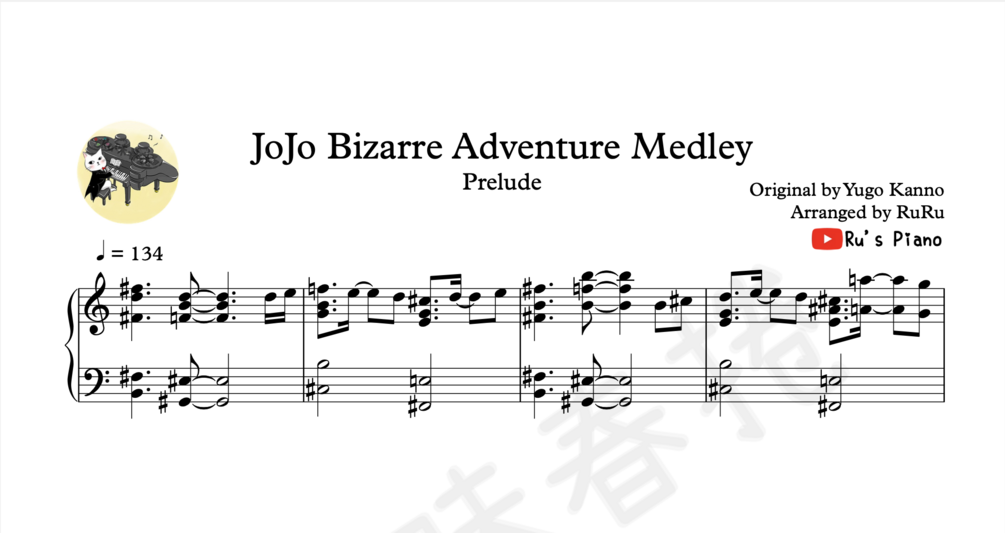 JoJo的奇幻冒險歷代主題曲鋼琴大串燒 JoJo's Bizarre Adventure Part1-6 Piano Medley - Ru ...