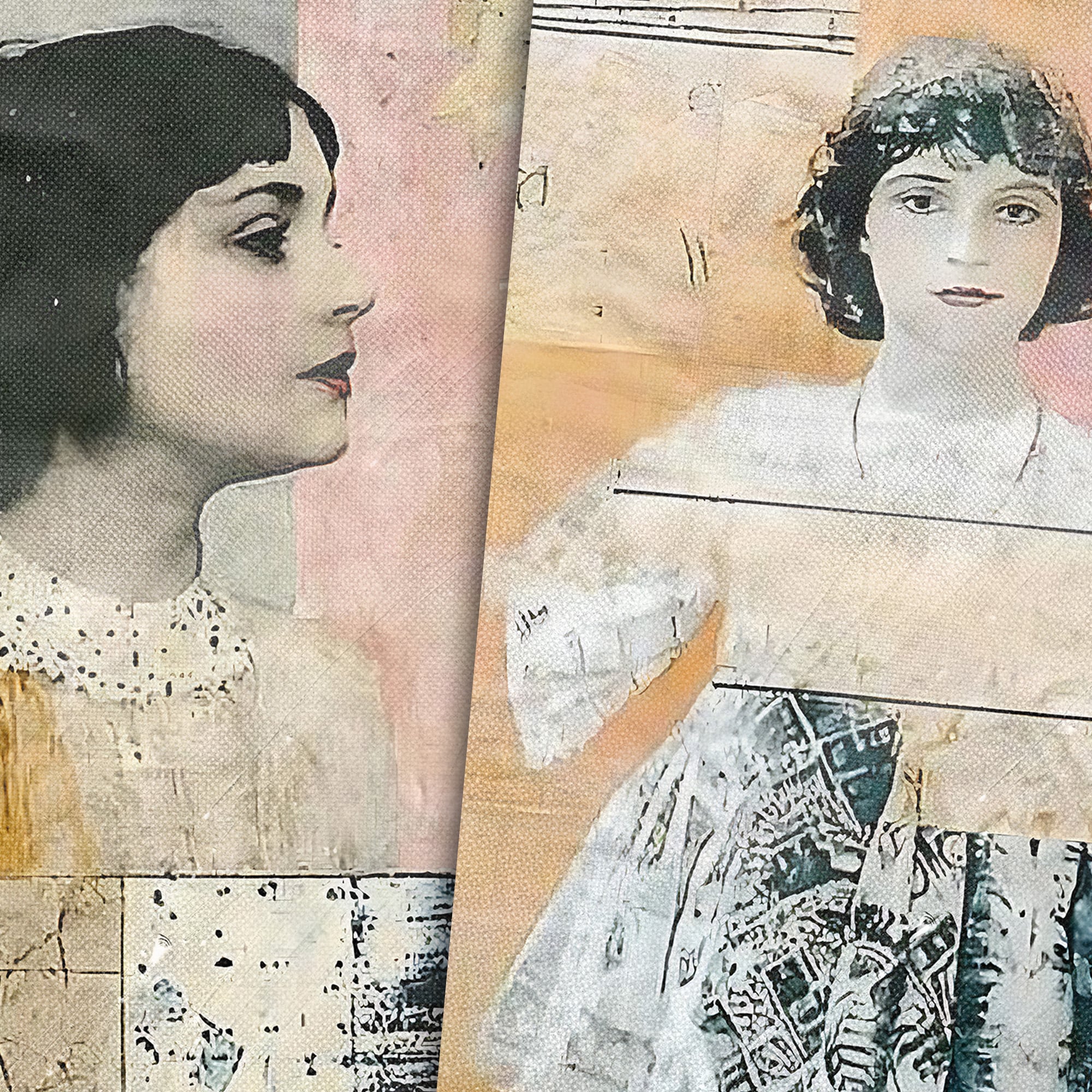 18 pc Collage Young Lady in Pastel Colors Patterns Printable Junk ...