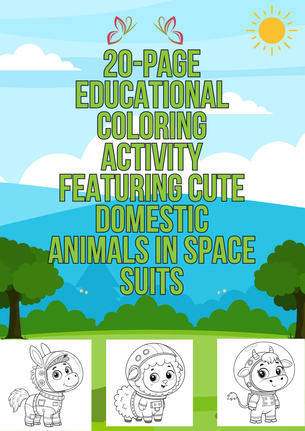 20-page educational coloring activity featuring Cute Domestic Animals ...