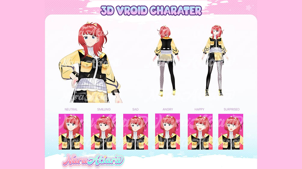 3D Vroid Character Design Cyberpunk Pink Hair Anime Girl Ready for Streamer
