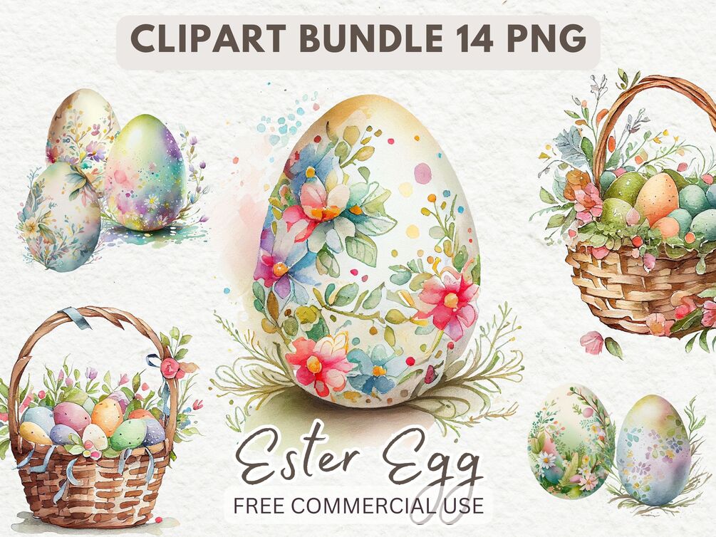 Easter Egg - Watercolor clipart bundle PNG - Free commercial use - set 39