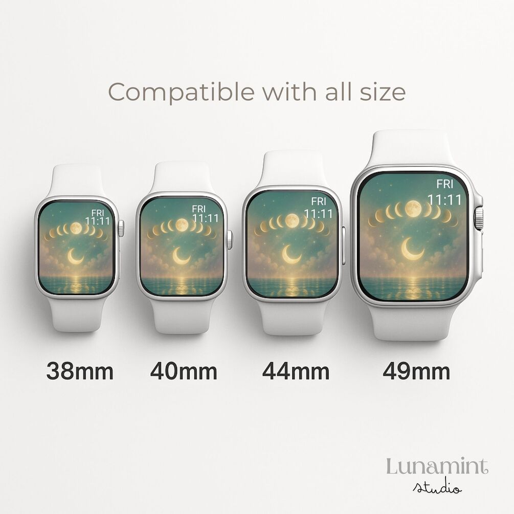 🌕 Lunar Phases Over Ocean Mist | Celestial Blue Glow Apple Watch Wallpaper