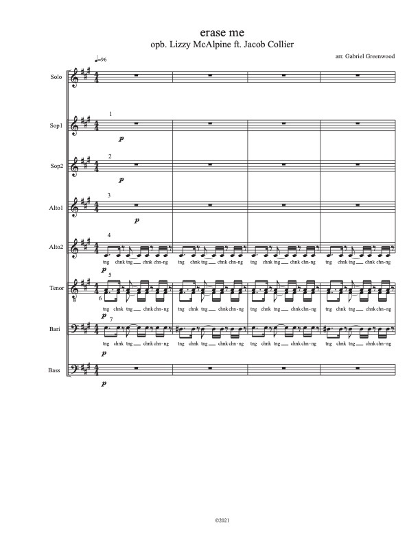 Erase Me - Lizzy McAlpine ft. Jacob Collier (SSAATTBB Arrangement)