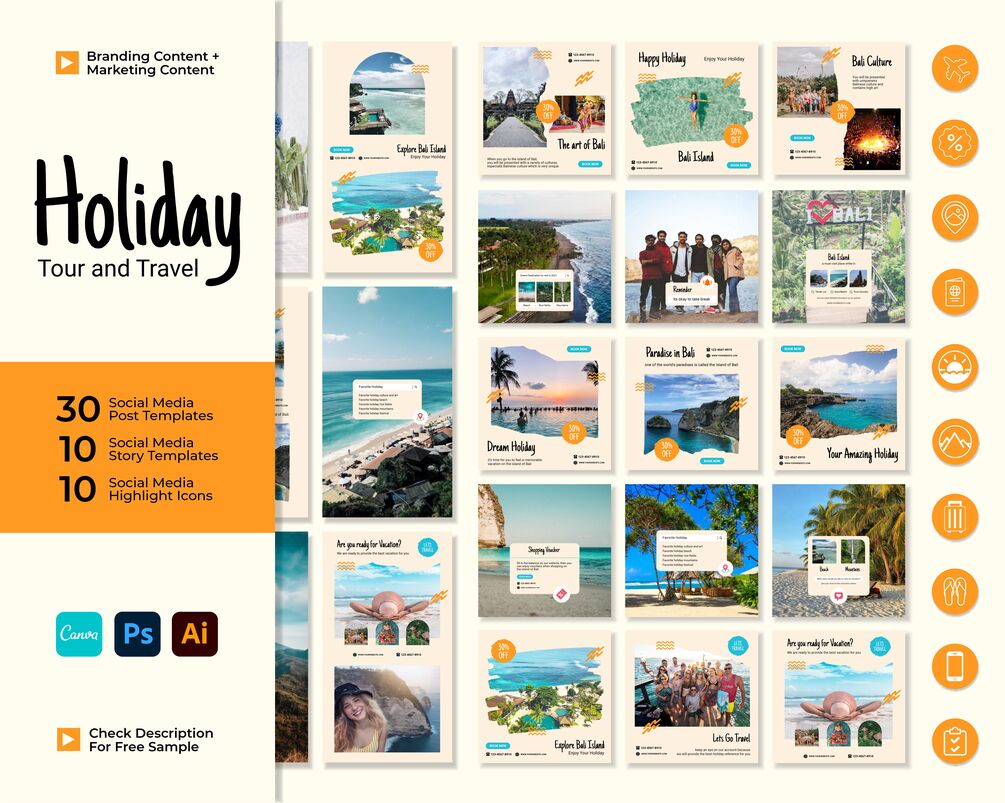 Instagram Engagement Post and Story Template - Holiday | Vacation, Tour ...