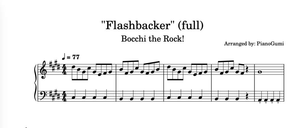 [full] Bocchi the Rock! - "Flashbacker" - EASY Piano Sheet Music