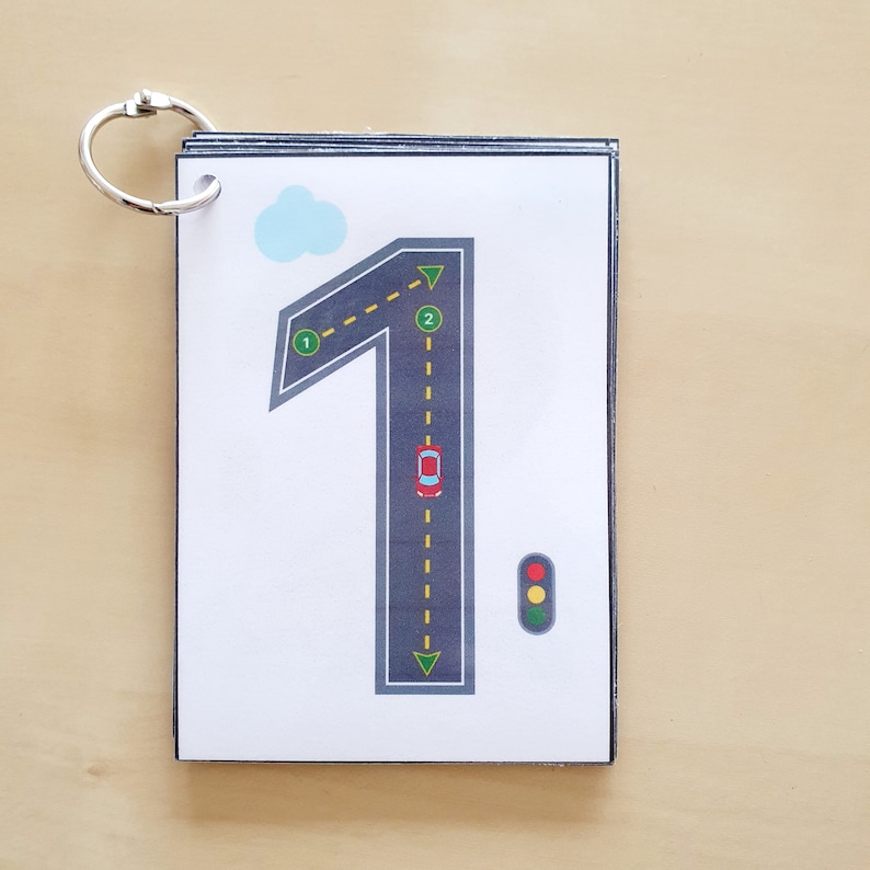 Number Tracing Flashcards, Cars and Roads, Printable, Counting, Learn ...