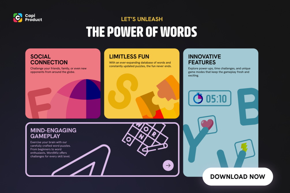 Word Game Landing Game - Bento Style