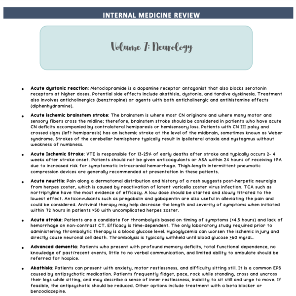 High-Yield Internal Medicine Notes: Neurology