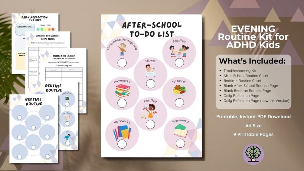 Evening After-School & Bedtime Routine Charts + Daily Reflection Pages ...