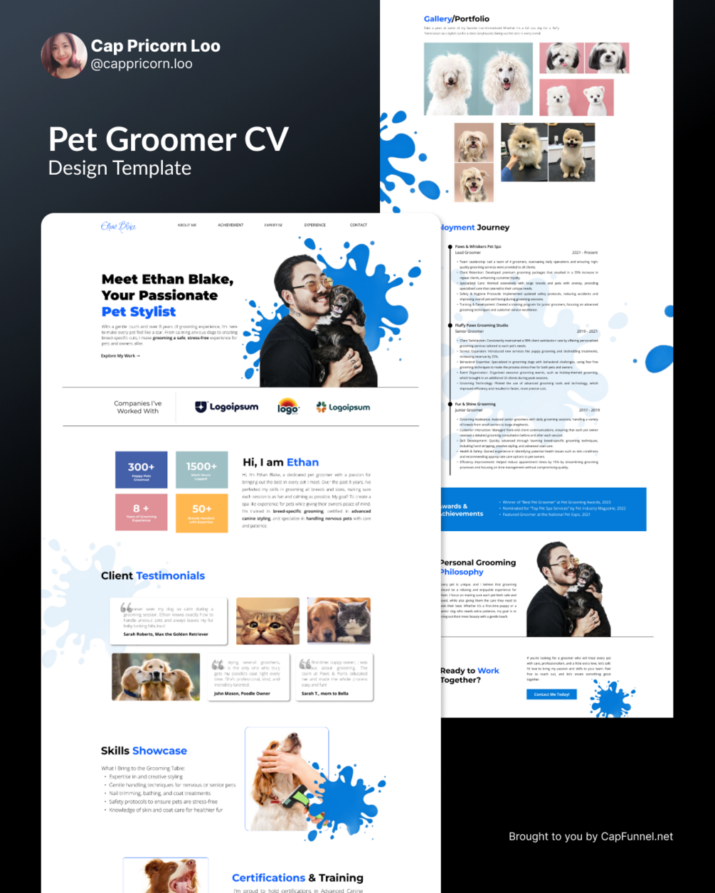 [CF015] Pet Stylist Personal Website / CV Profile Design Template
