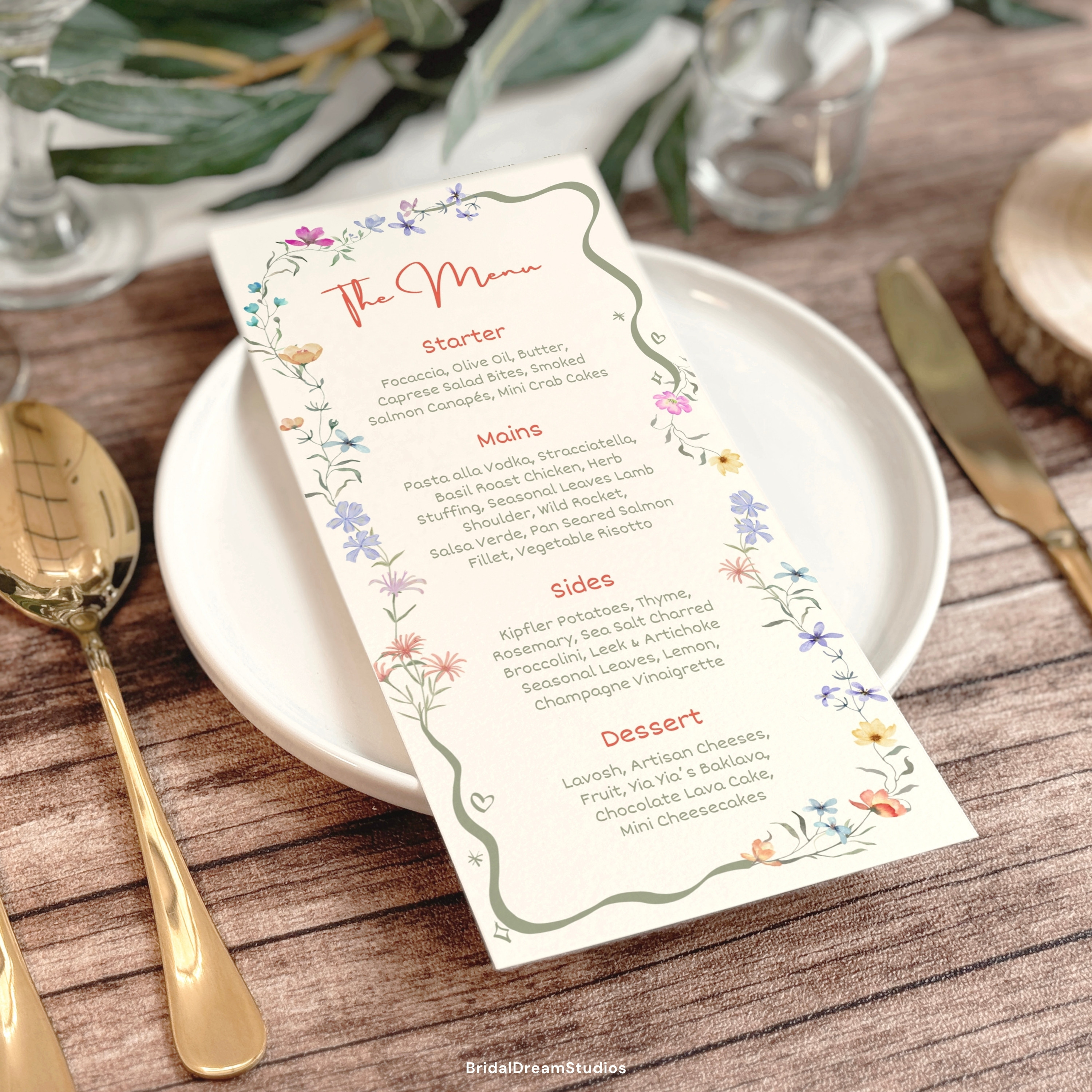 Menu Card Hand Wedding Wildflower Canva Template, WF2