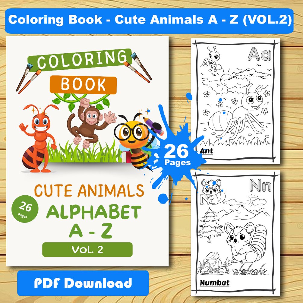 Cute Alphabet Animals Coloring Pages - Printable Coloring Book Kids ...