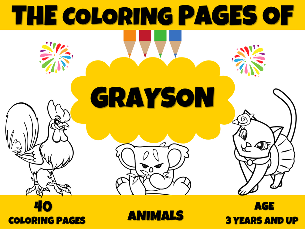 GRAYSON Coloring Pages, Animal coloring book for children named GRAYSON | personalized coloring ...