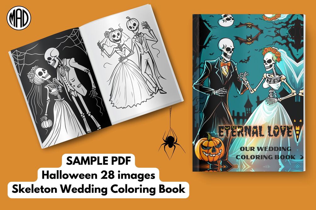 ETERNAL LOVE - SAMPLE Wedding Skeleton Halloween Coloring Book