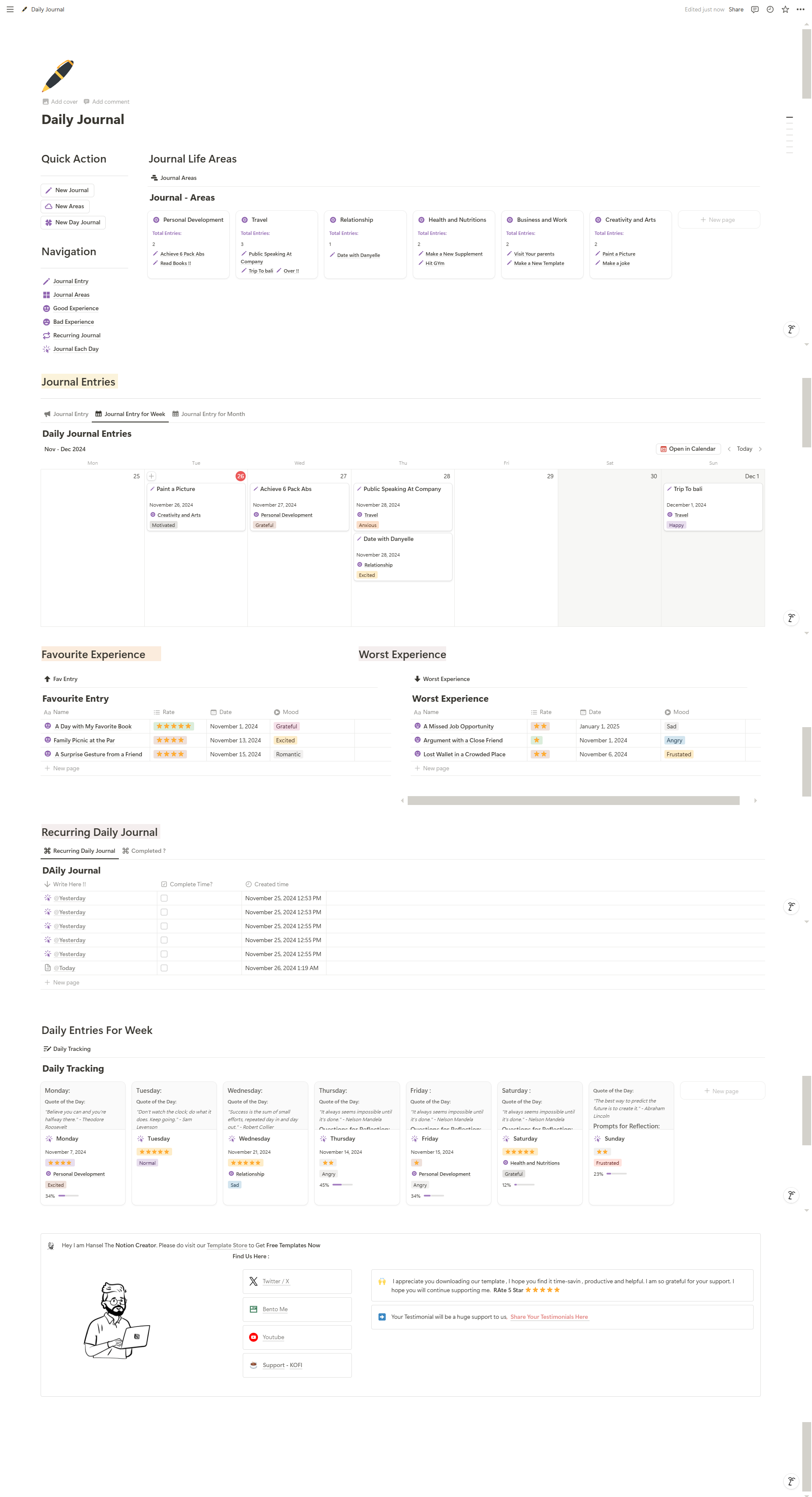 Log Your Thoughts & Memories with Ease in Notion Daily Journal Free ...