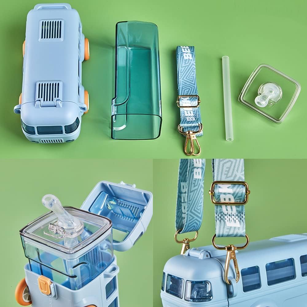 Bus Straw Water Cup, 16oz Summer Cute Bus Water Bottle with Shoulder ...