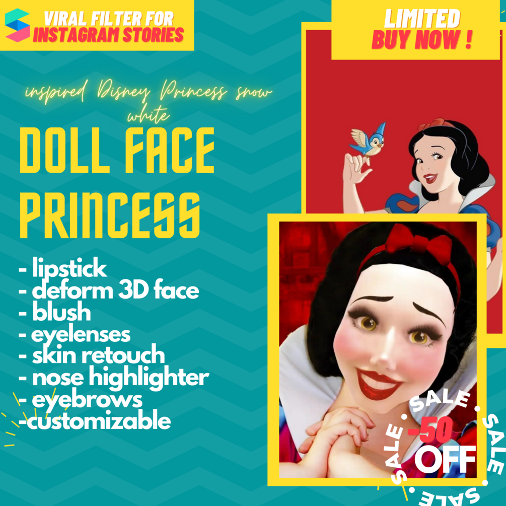 DOLL FACE PRINCESS SNOW WITHE | Spark AR & Instagram Filter