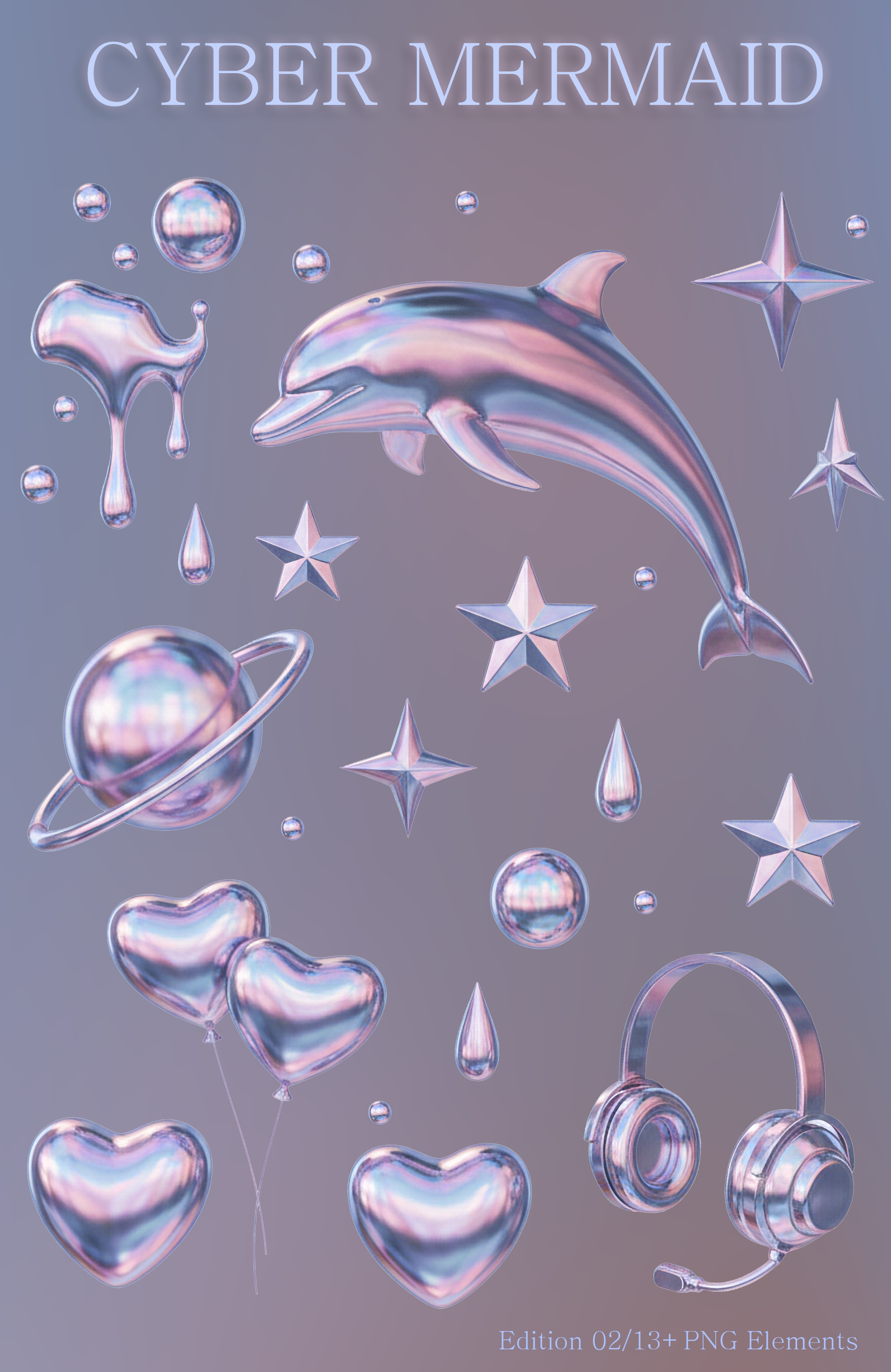 CYBER MERMAID : 3D Chrome Sticker Pack