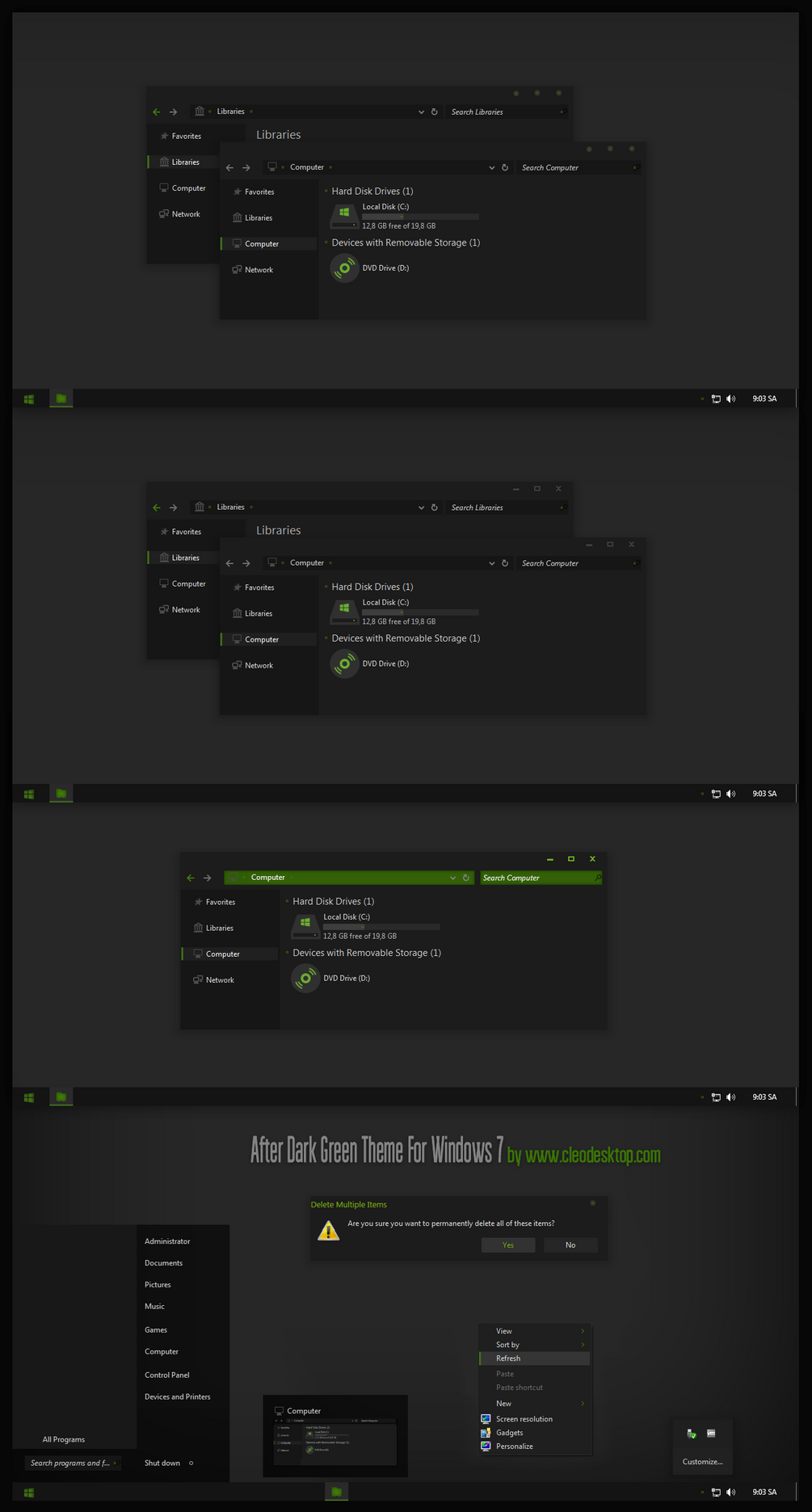 After Dark Green Theme For Windows 7