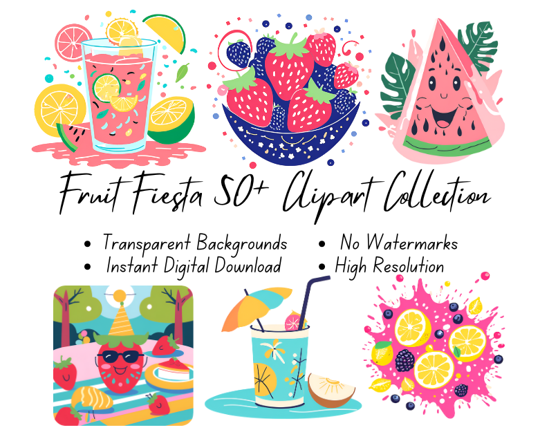 Fruit Fiesta 50+ Clipart Collection | High-Resolution Digital ...
