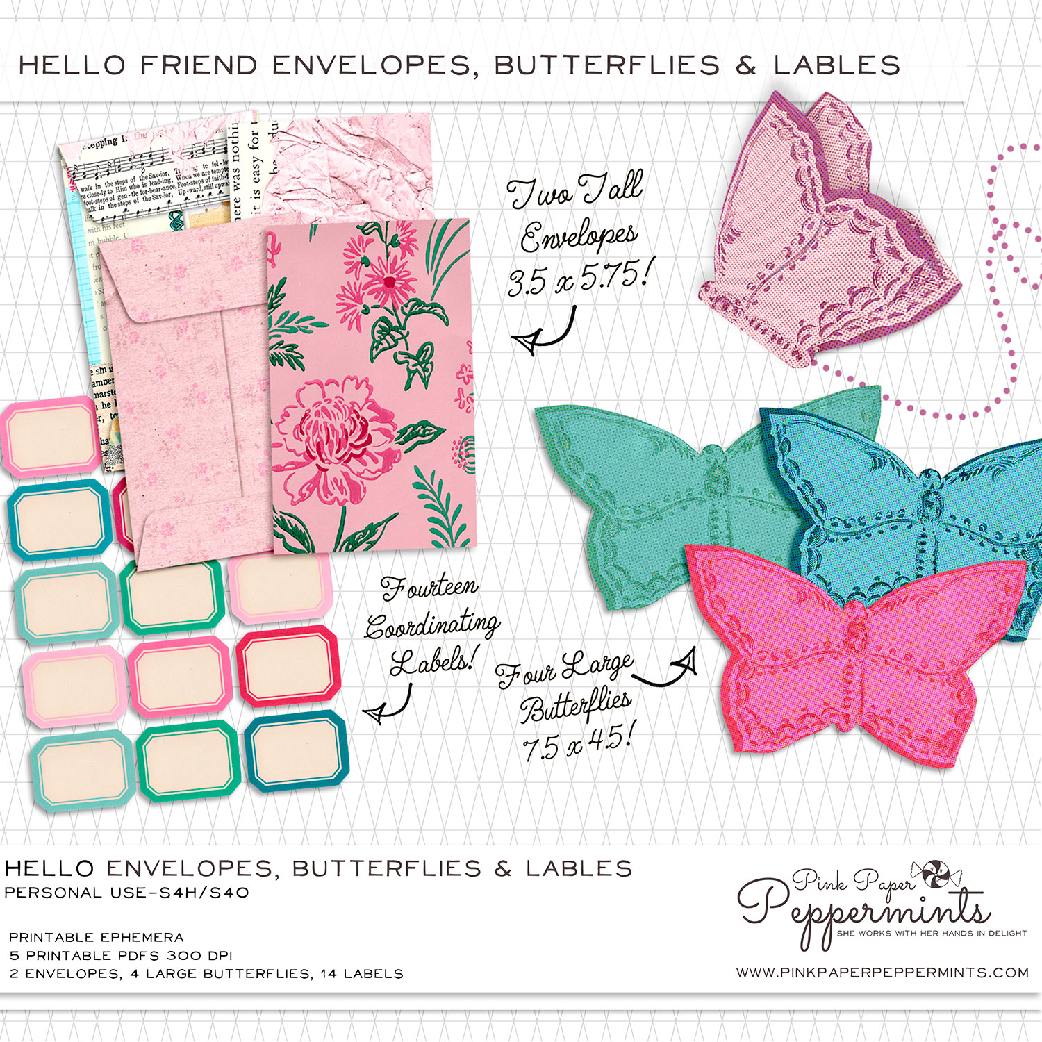Hello Friend | Flip Folio Envelopes Butterflies & Labels