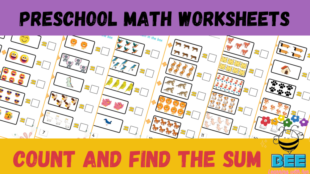 Preschool Math Worksheet, Count and find the sum
