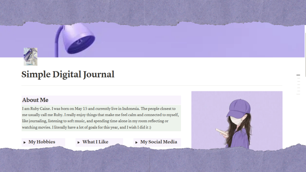 Simple Digital Journal Notion (Purple Theme)