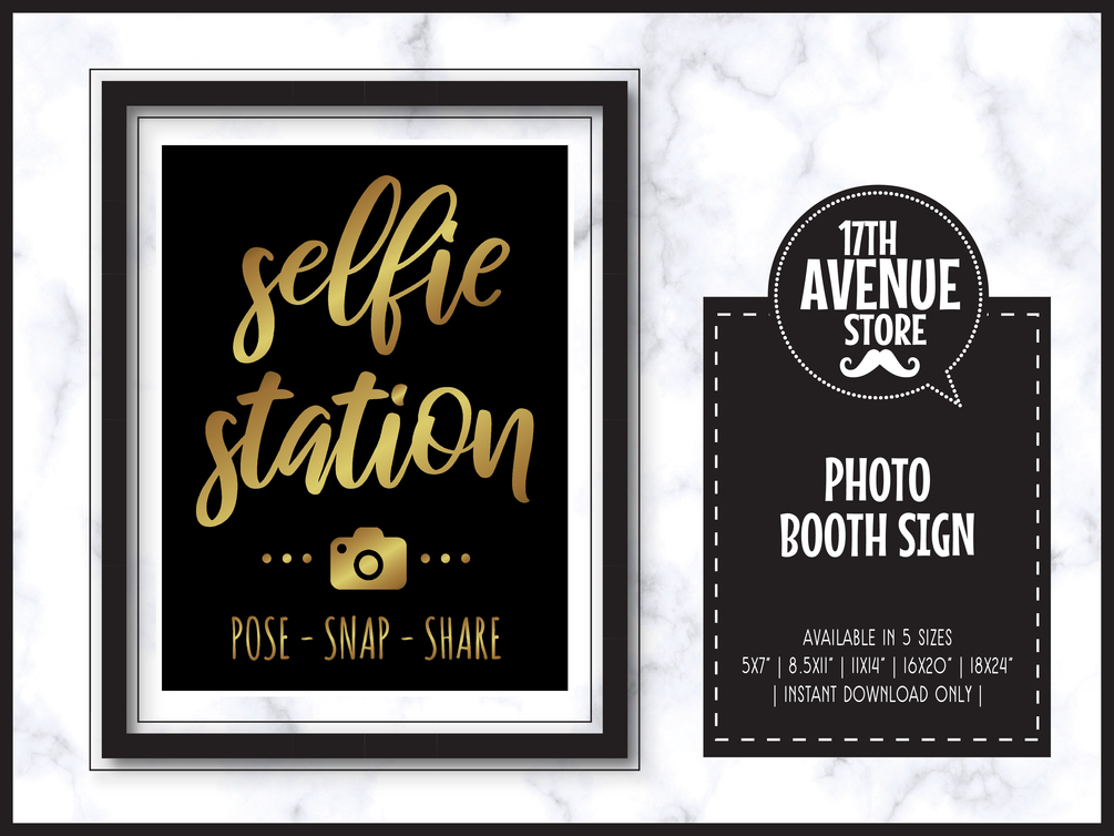 Selfie Station - Pose Snap Share (Black and Gold)