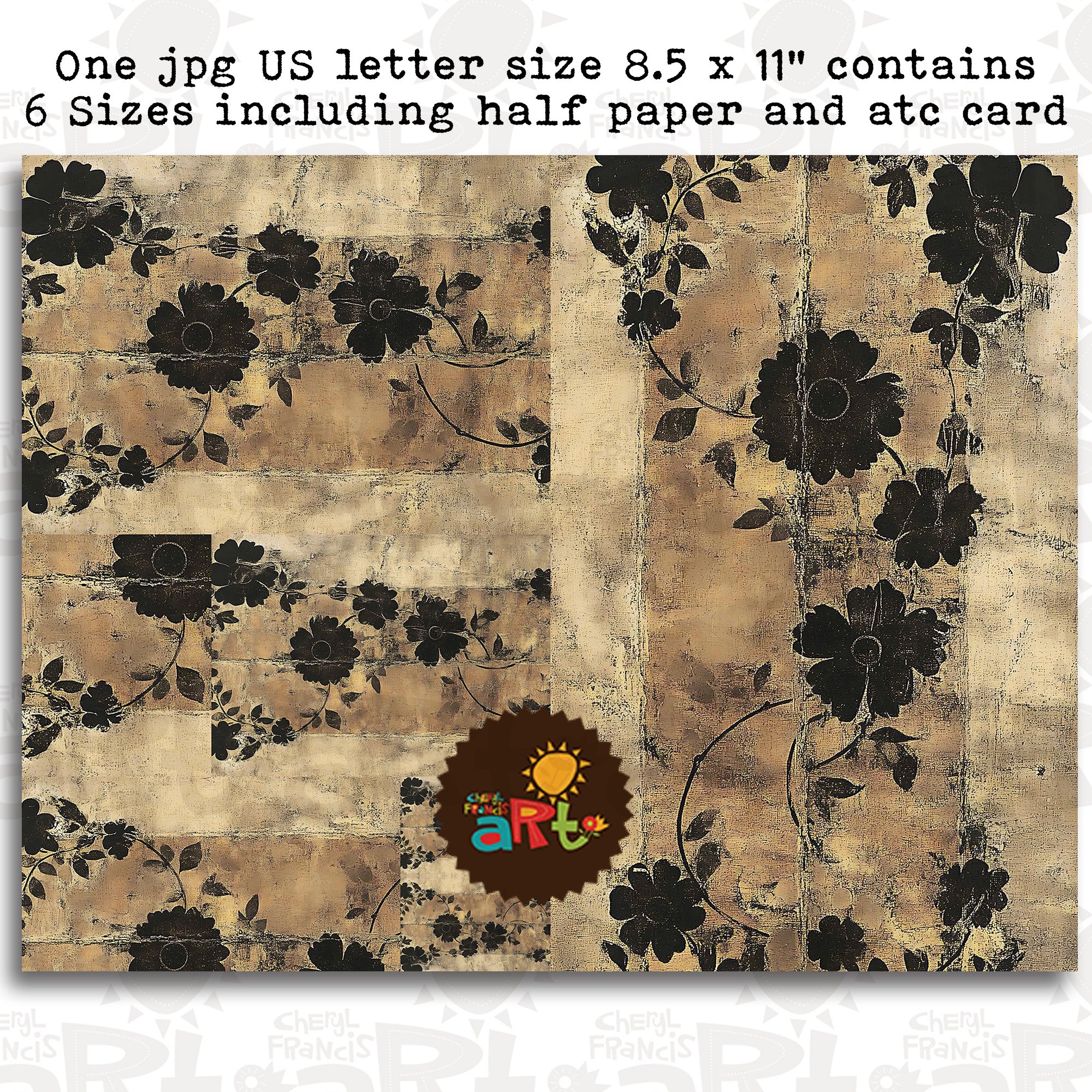 Grungy Floral Single Image Printable Junk Journal Half Paper for Book ...