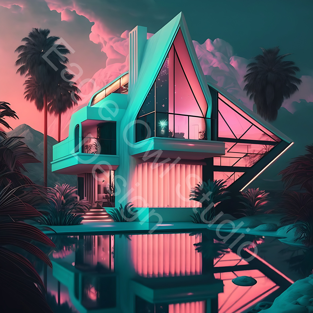Golden Synthwave Architectural House 6