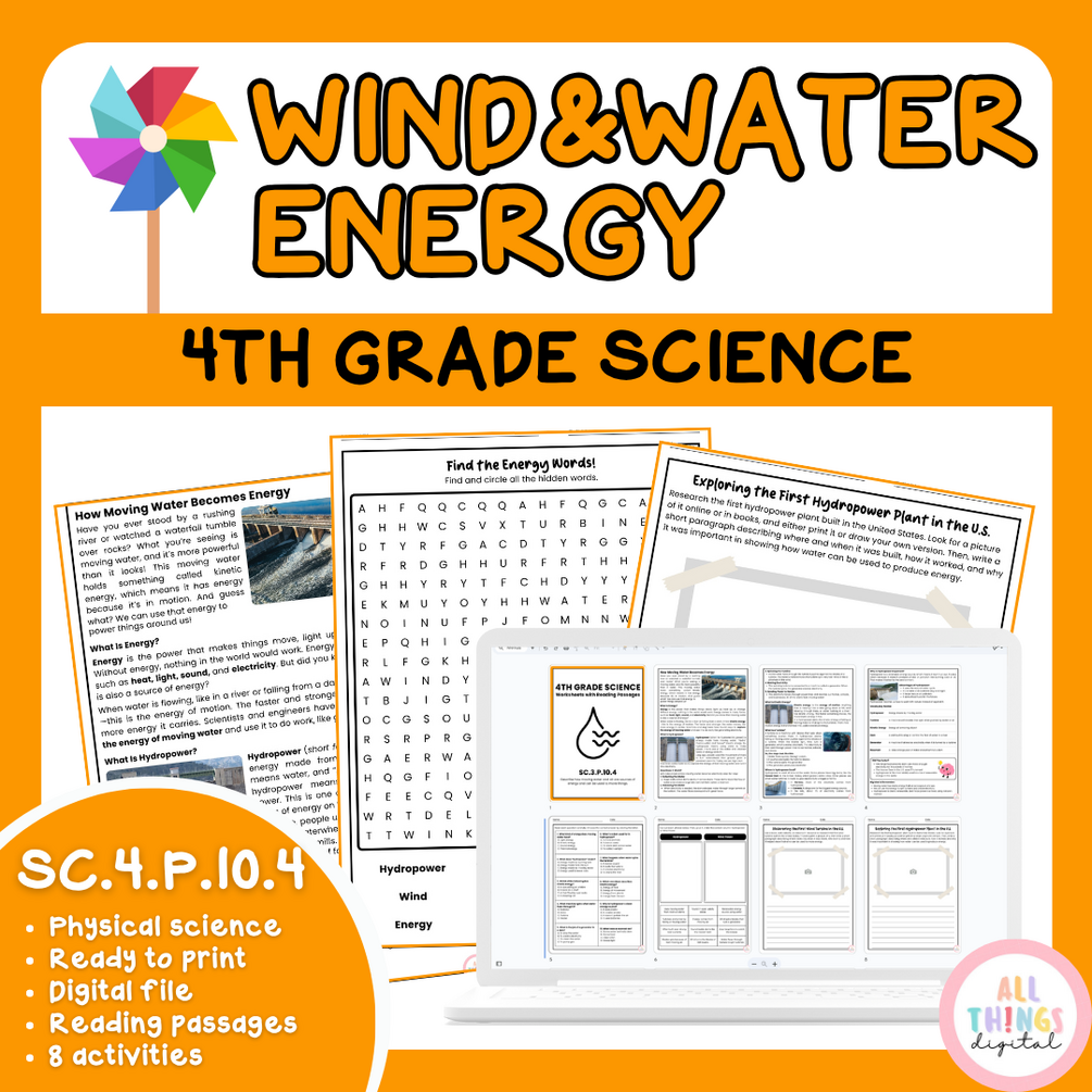 Wind & Water Energy SC.4.P.10.4 4th Grade Physical Science Activity ...