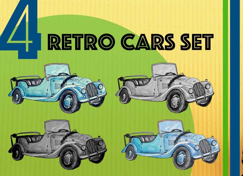 Vintage Car Set of 4 Luei