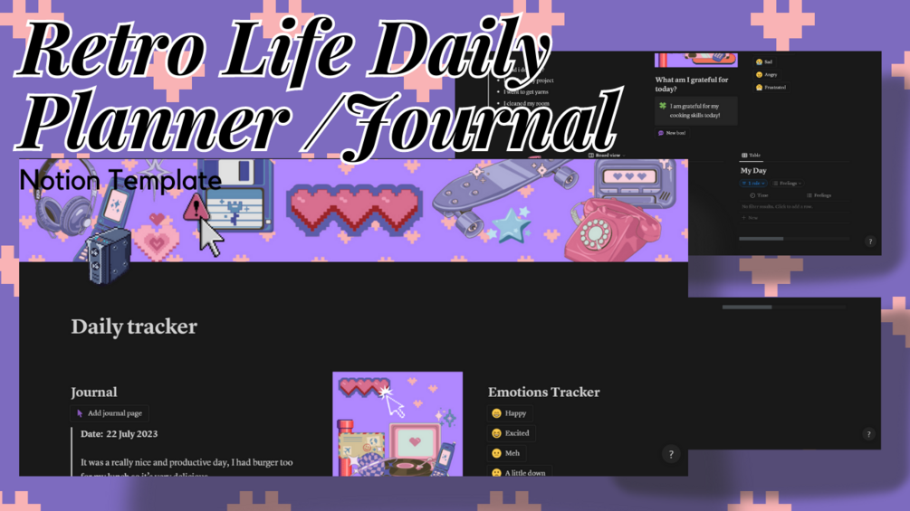 Retro Life Daily Planner /Journal Notion Template