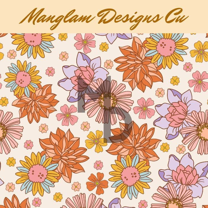 Vintage summer flower floral seamless repeat pattern, retro boho spring ...