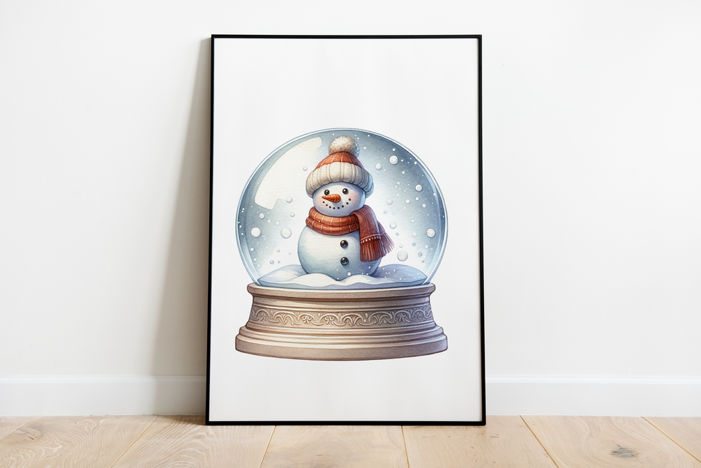 Snuggly Snowman Snow Globe Poster