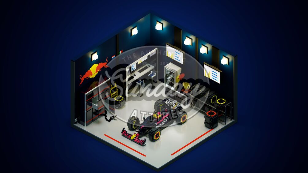 Red Bull Racing Garage Voxel Art Wallpaper