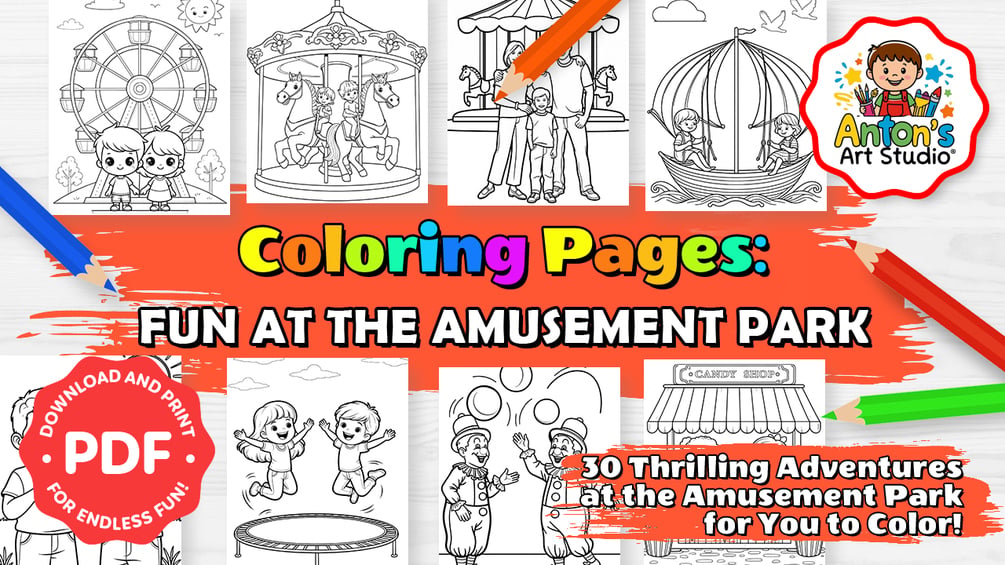 Coloring Pages: Fun at the Amusement Park | 30 Dynamic Scenes for ...