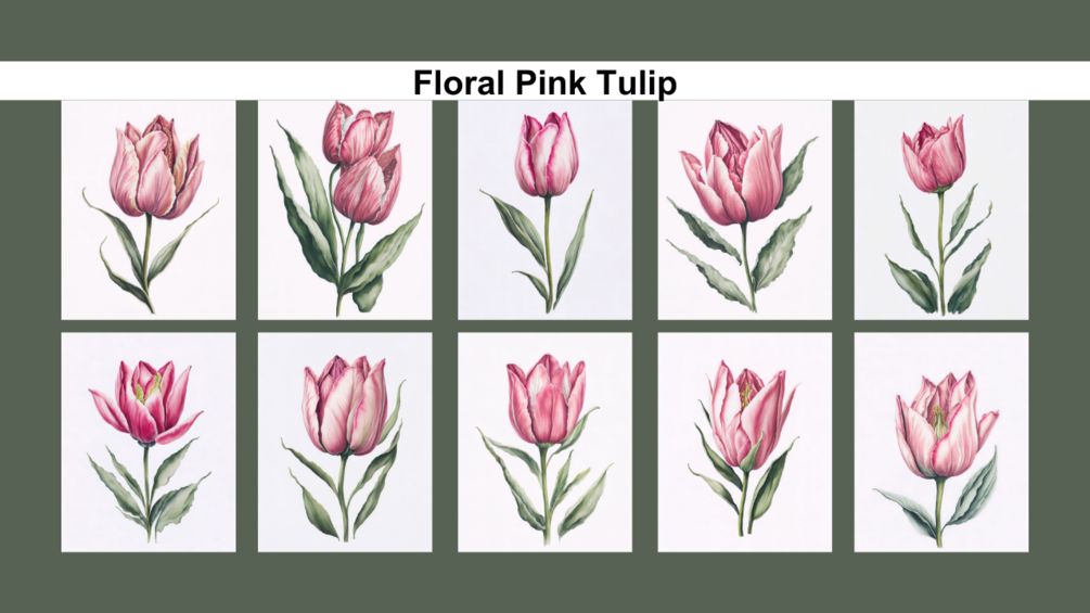 Floral Pink Tulip Digital Art Pack 4