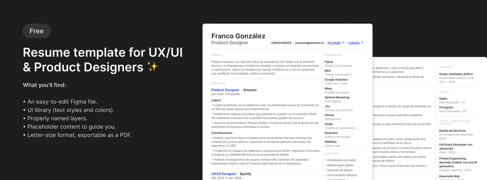 Resume template for UX/UI & Product Designers [2025]