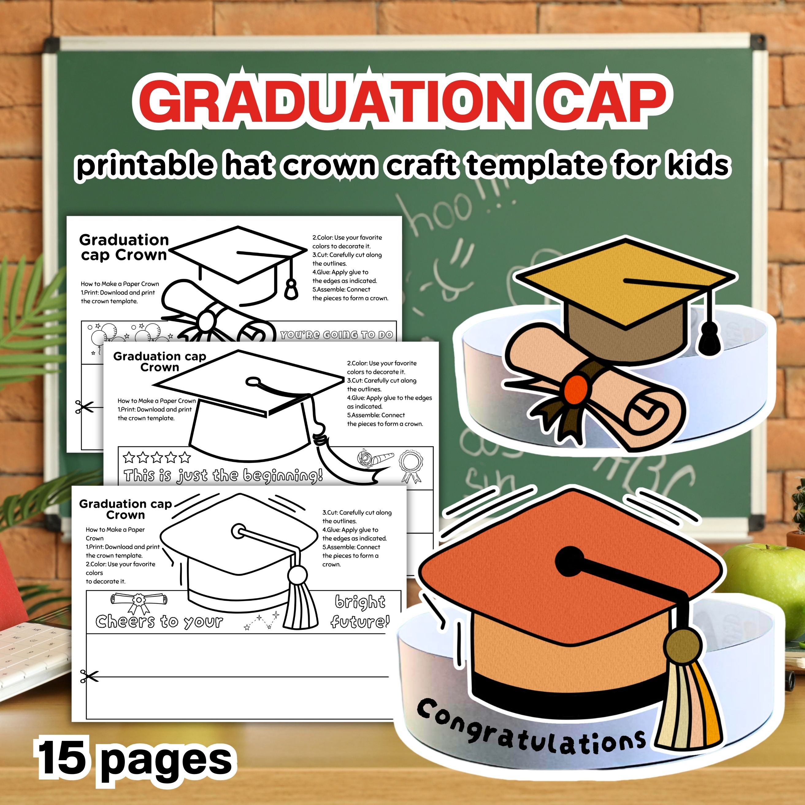 Graduation Cap Crown Craft Template For Kids, End of Year Activity, DIY ...