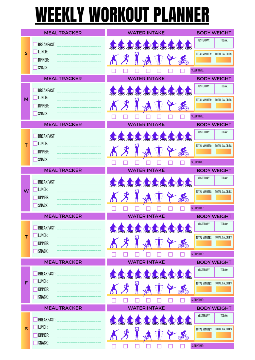 Comprehensive Weekly Workout Planner for Fitness and Health Tracking