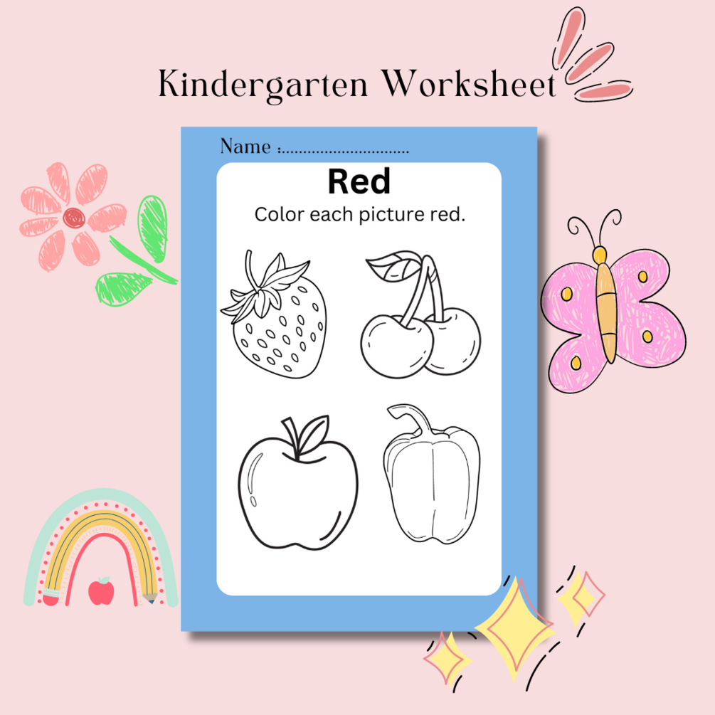 🎨 Color Learning Worksheets for Kindergarten - A4 Size (12 Pages) 🎨